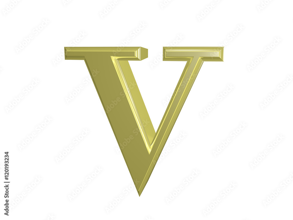 Gold letter v isolated on white, 3d illustration Stock Illustration ...