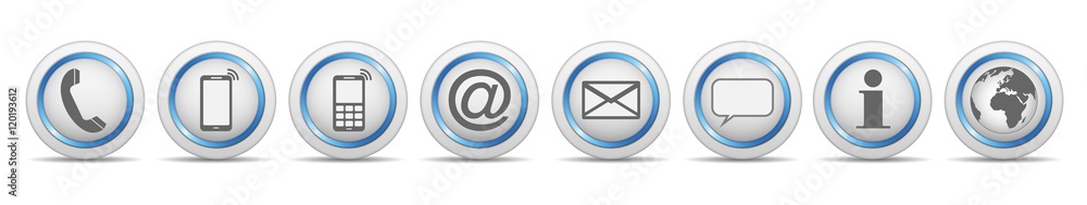 communication contact us icon white blue symbol vector set isolated ...