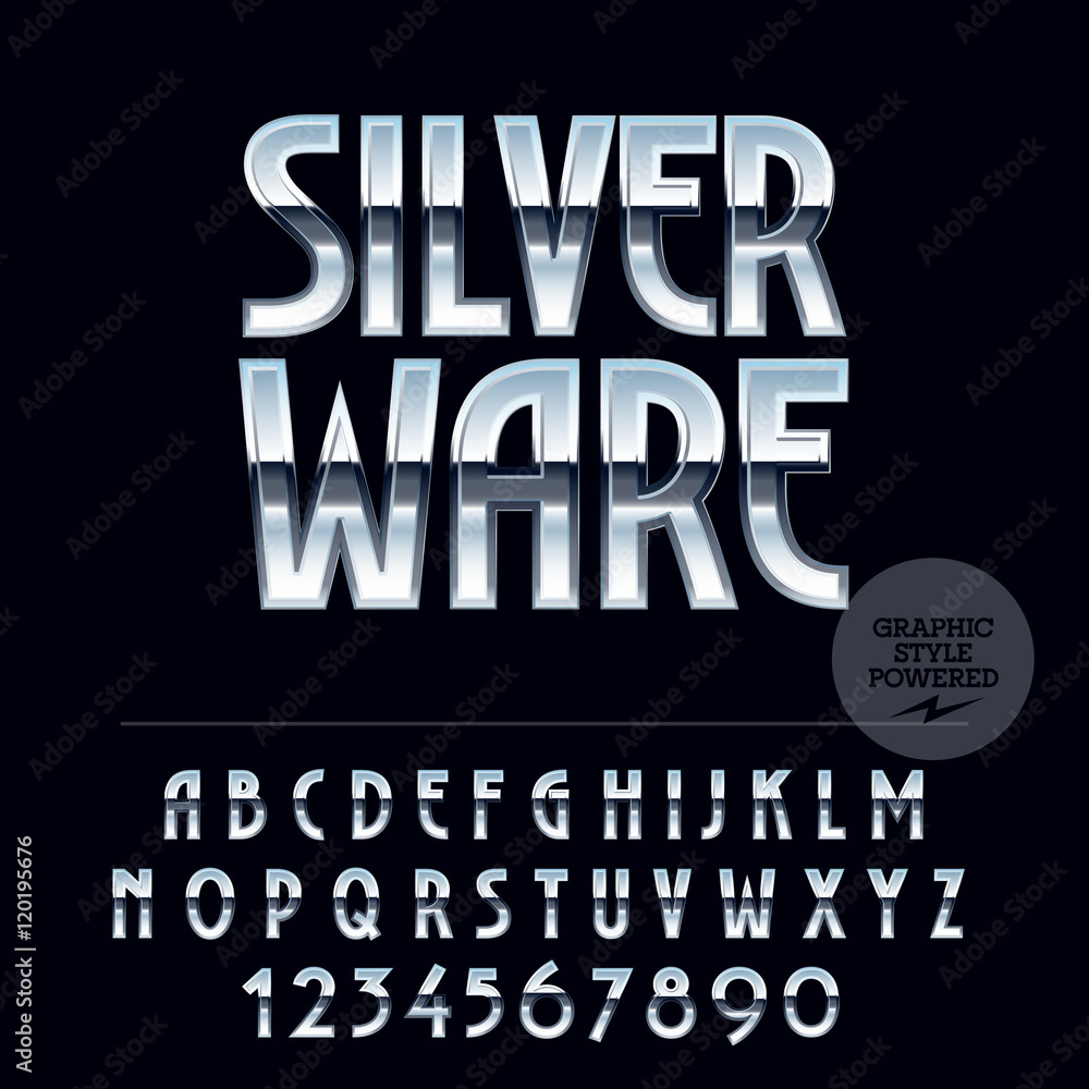Silver glossy vector set of letters, symbols and numbers Stock Vector ...