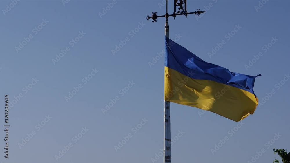 Aerial Shot Ukrainian National Flag Flying on Top of the Beautiful ...