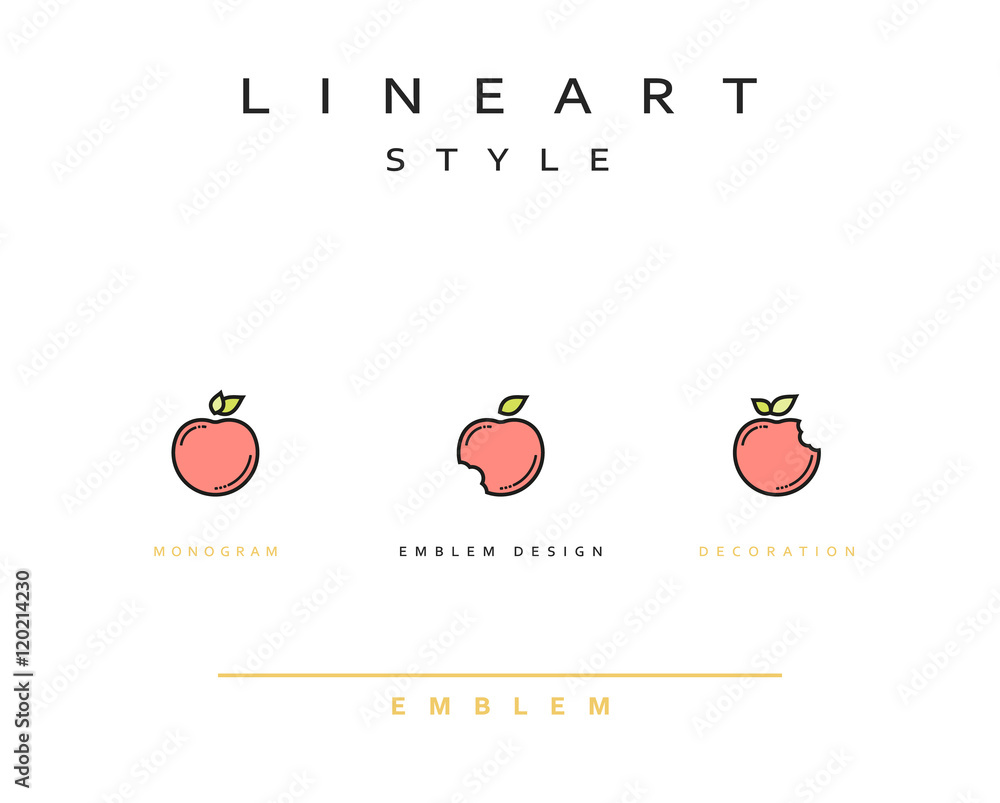 Apple icon style line art. Monogram emblem design style lineart. Icon ...