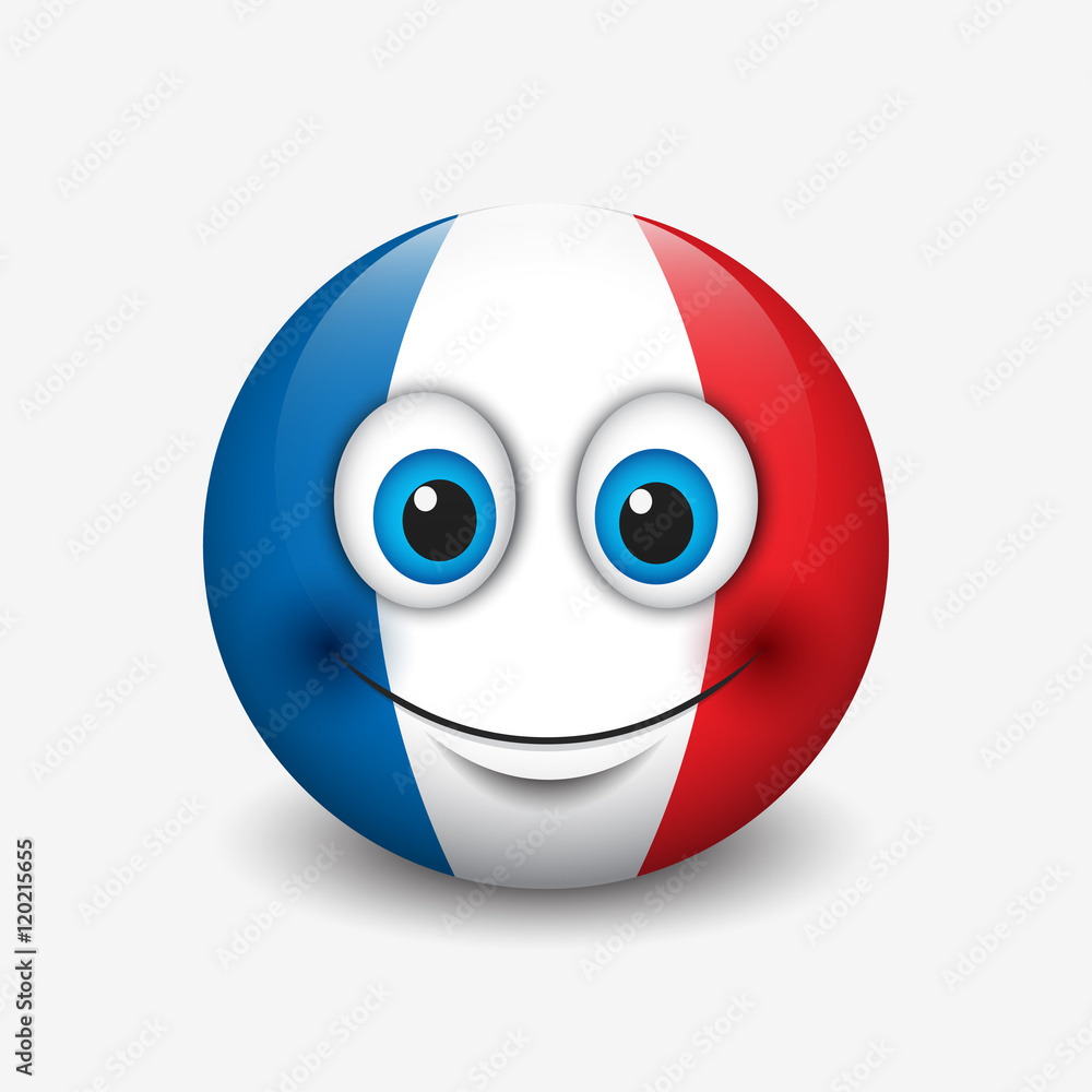 Cute emoticon isolated on white background with France flag motive - smiley Stock ベクター | Adobe Stock