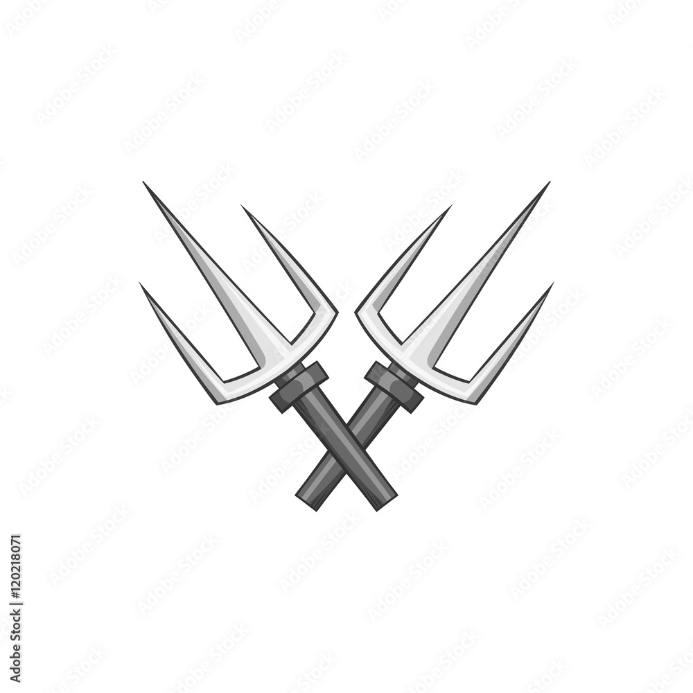 Crossed tridents icon in black monochrome style isolated on white ...