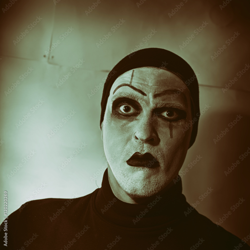 Dark portrait of actor with mime makeup Stock Photo | Adobe Stock