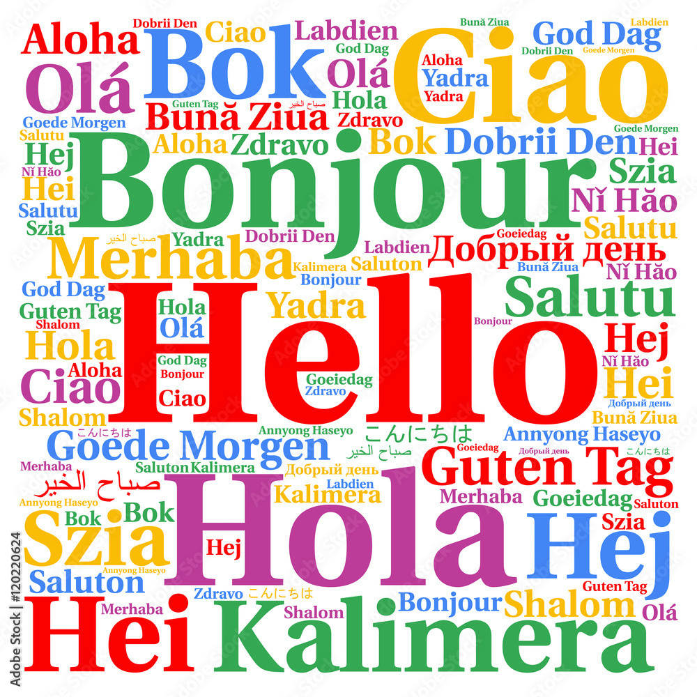 Hello in different languages word cloud Stock Illustration | Adobe Stock