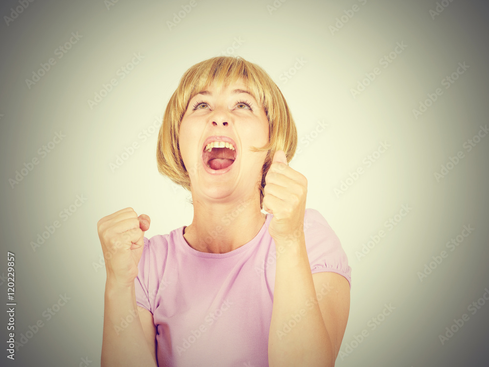 success concept - successful young blonde girl winning Stock-Foto ...