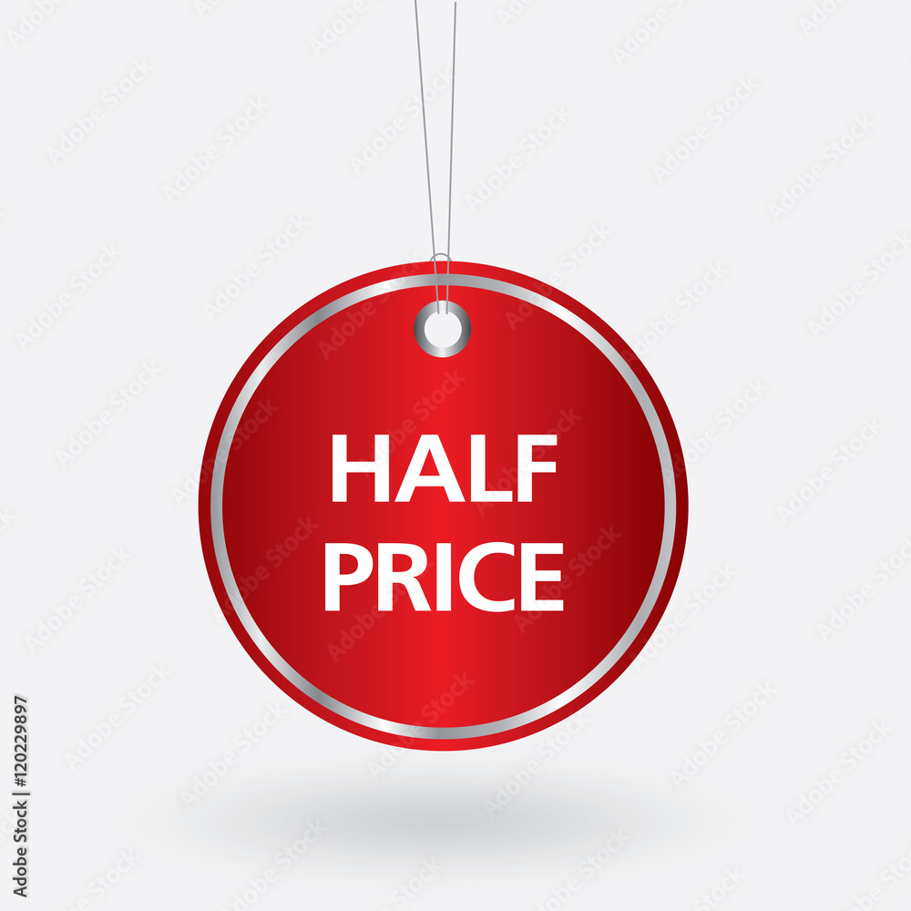 red oval half price tag. vector illustration Stock Vector | Adobe Stock