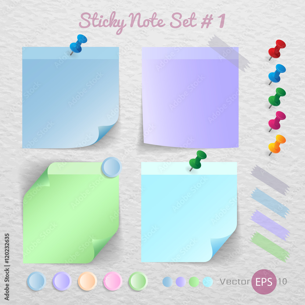 Stick note paper with Color set Isolate on white background,Vec Stock ...