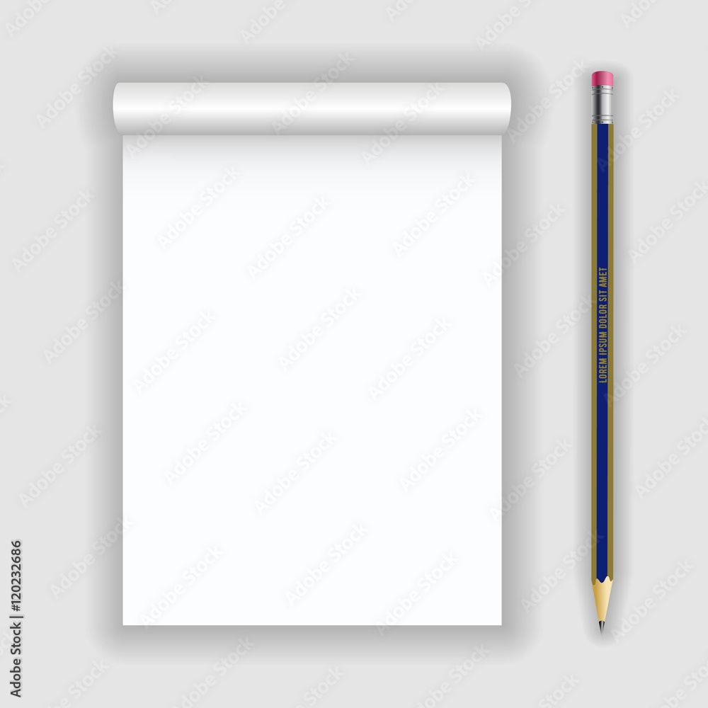 Blank realistic notepad notebook and pencil isolated on white ...