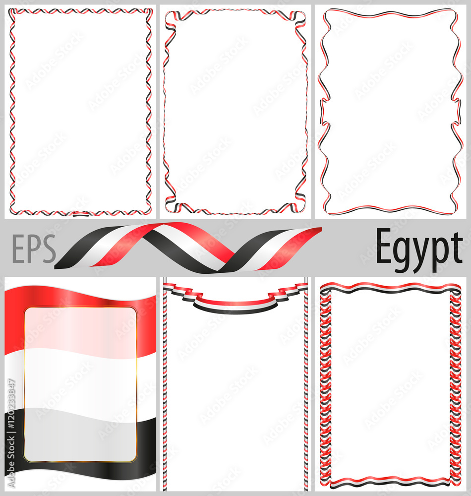 Set of 6 frames and borders with coloring Egypt flag Stock Vector ...