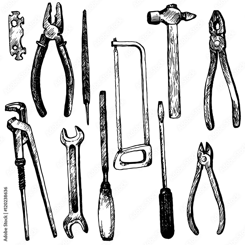 hand drawn tool kit Stock Vector | Adobe Stock