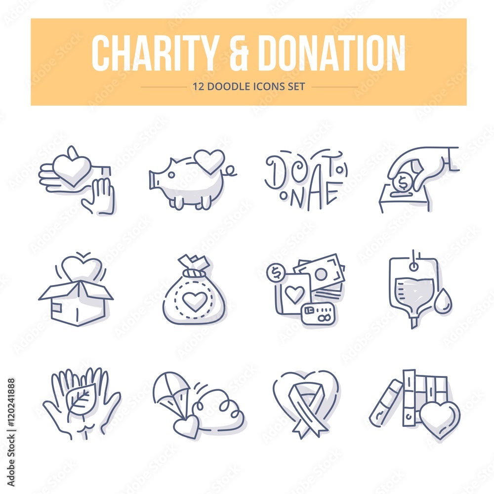 Charity Donation Doodle Icons Stock Vector Adobe Stock