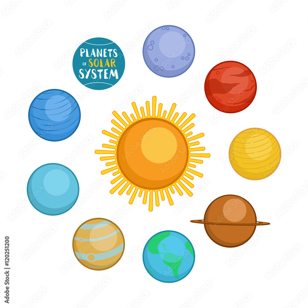 Planets of solar system, cartoon style vector illustration Stock Vector ...