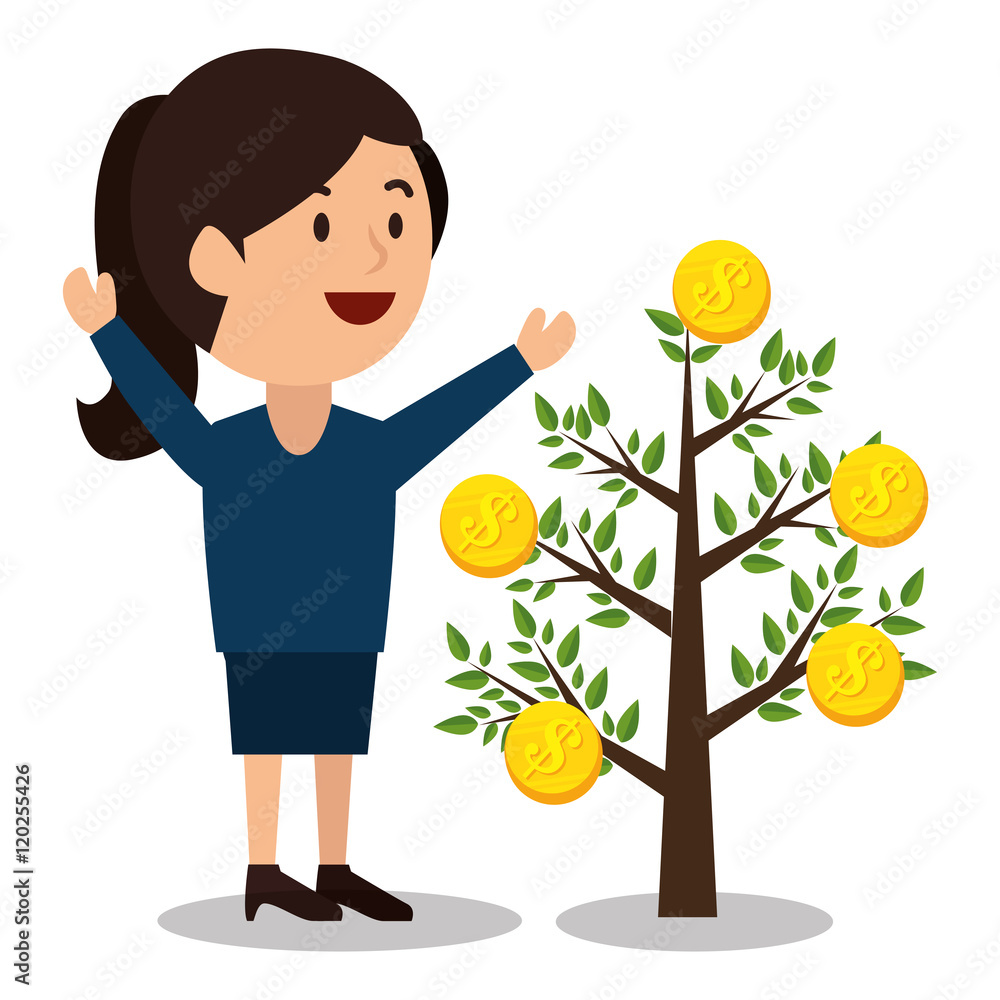woman cartoon money earnings design isolated vector illustration eps 10 ...
