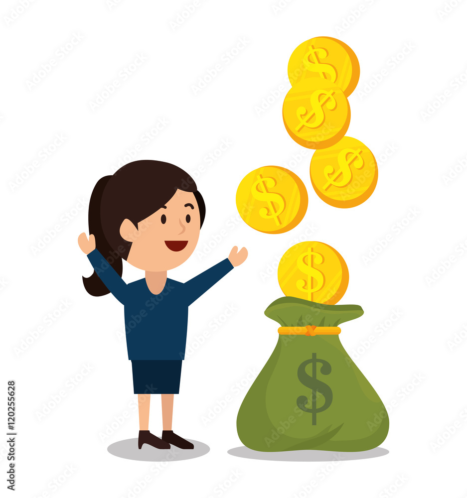 woman cartoon money earnings design isolated vector illustration eps 10 ...