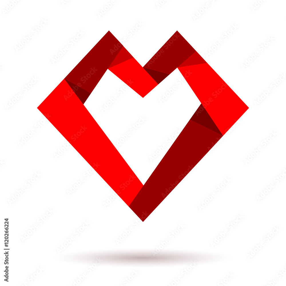 Paper heart. Heart shaped origami. Heart icon. Together logo. Logo red ...