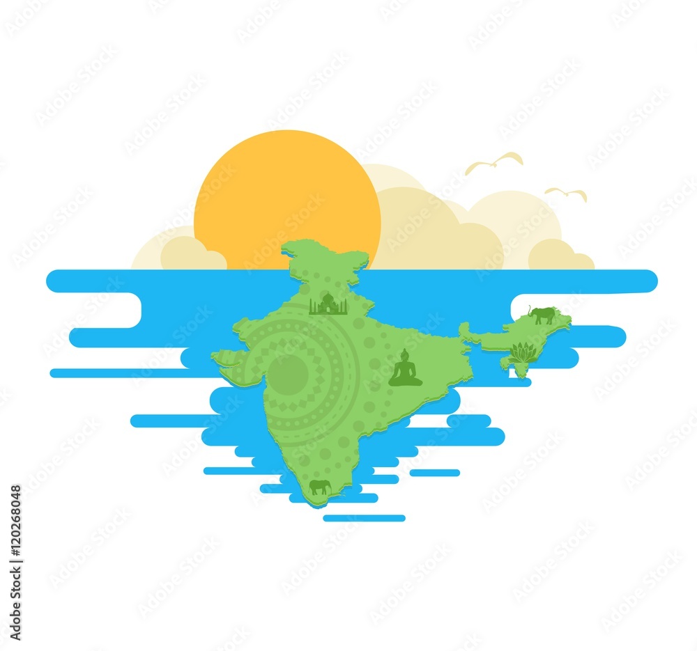 Flat style. Vector map of India and its attributes Stock Vector | Adobe ...