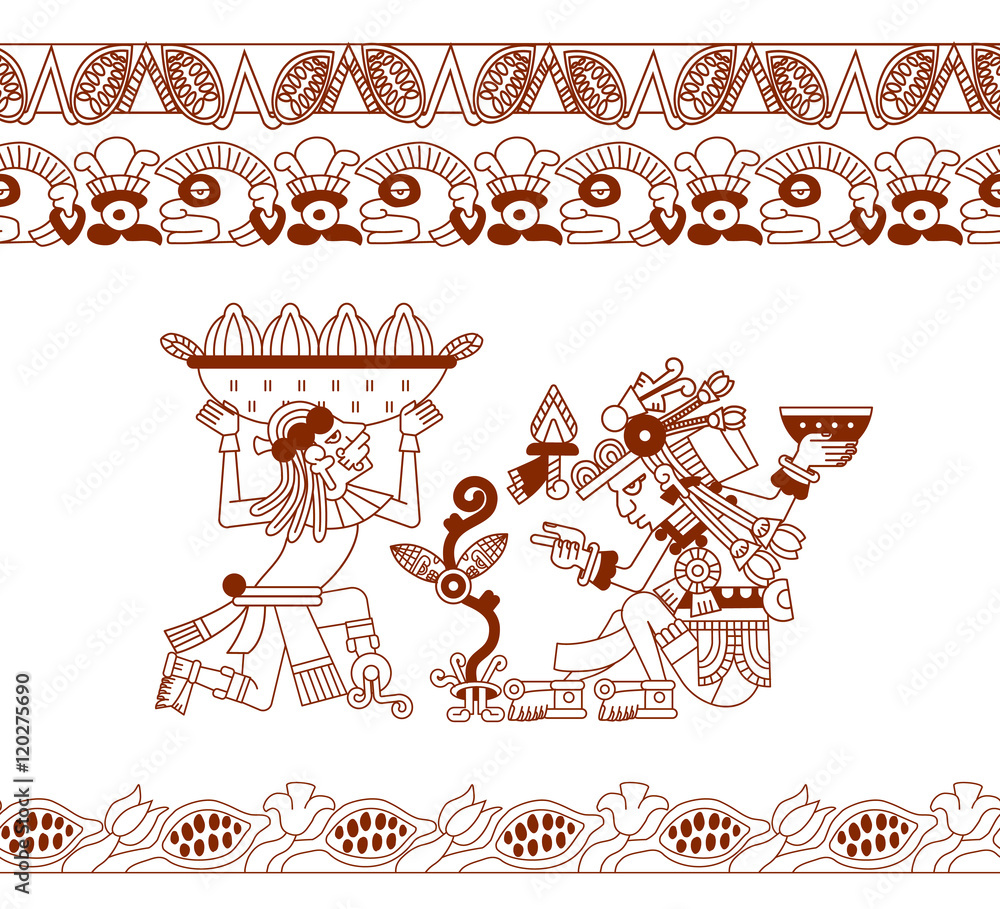 sketch drawing aztec cacao bean, leaves, nibs, pattern for choco Stock ...