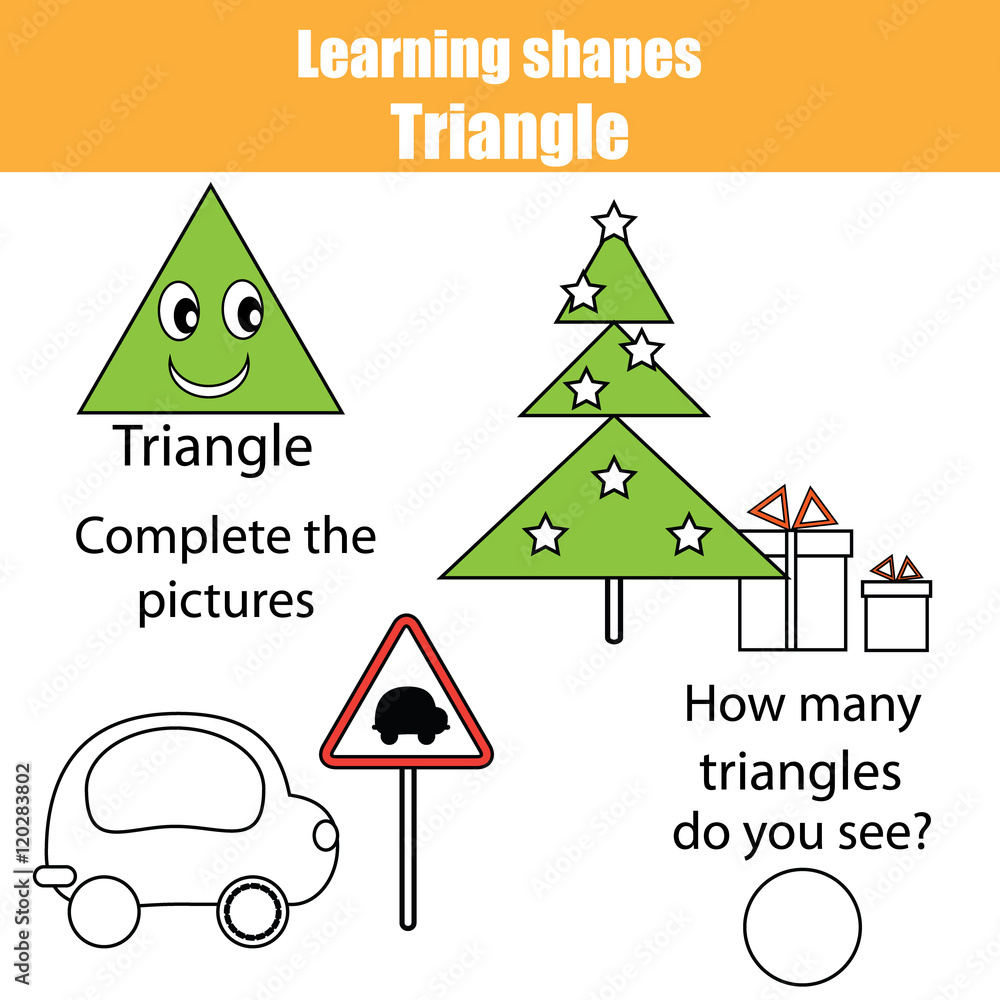 Educational children game, kids activity. Learning shapes, triangle ...