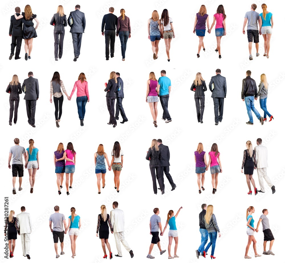 Collection Back view of walking young couple . Rear view people ...