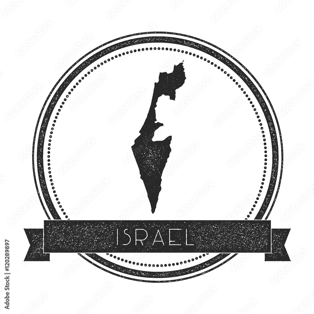 Retro distressed Israel badge with map. Hipster round rubber stamp with ...