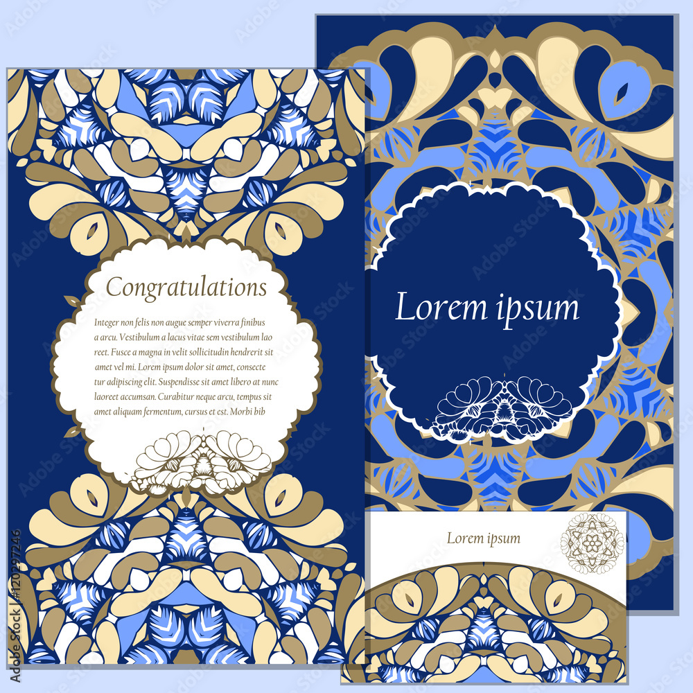 Set congratulations vector cards and envelope. on decorated background ...