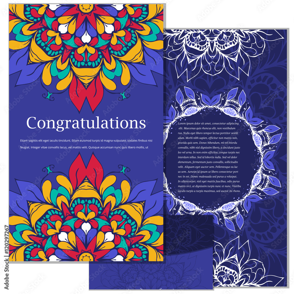 Set congratulations vector cards and envelope. on decorated background ...