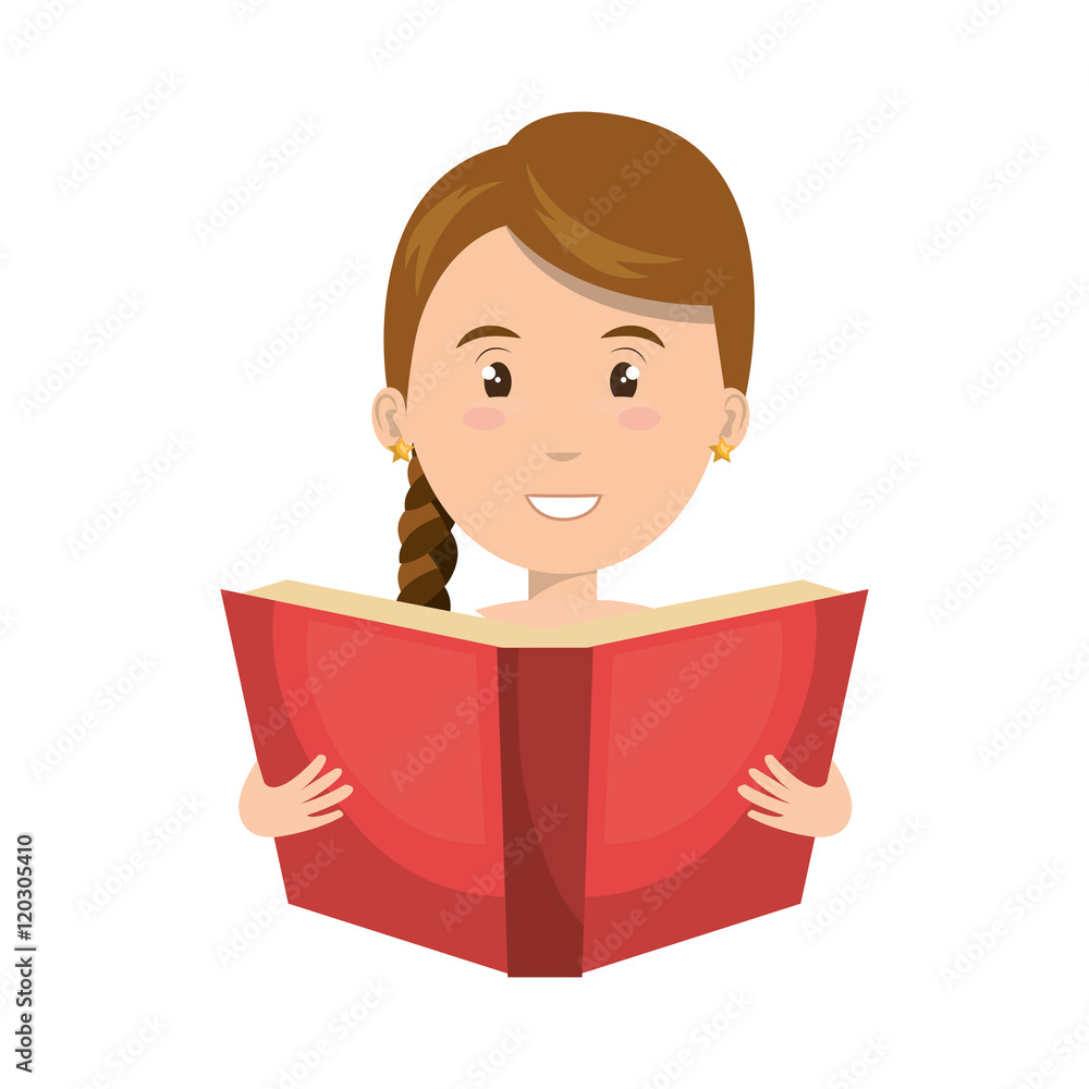 avatar woman cartoon reading a book with red cover. vector illustration ...