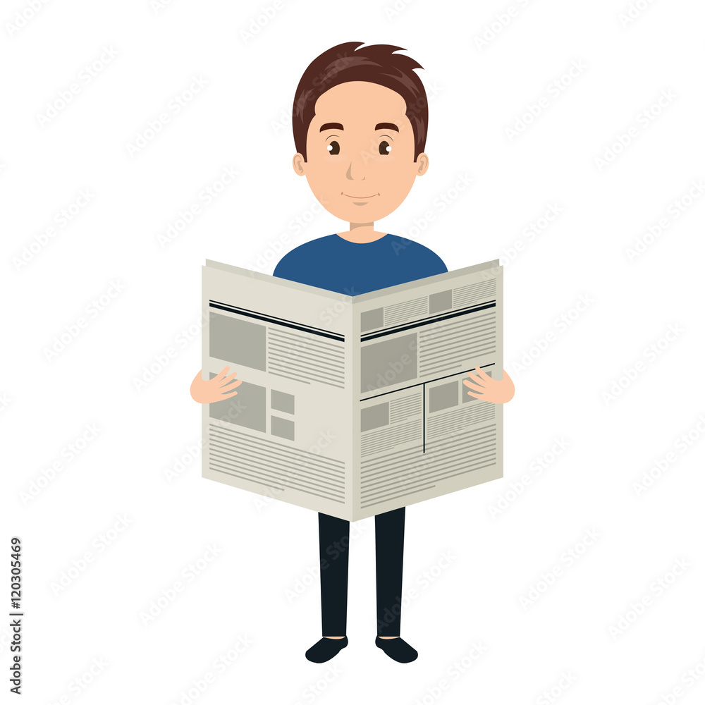 avatar man standing cartoon reading a newspaper. vector illustration ...