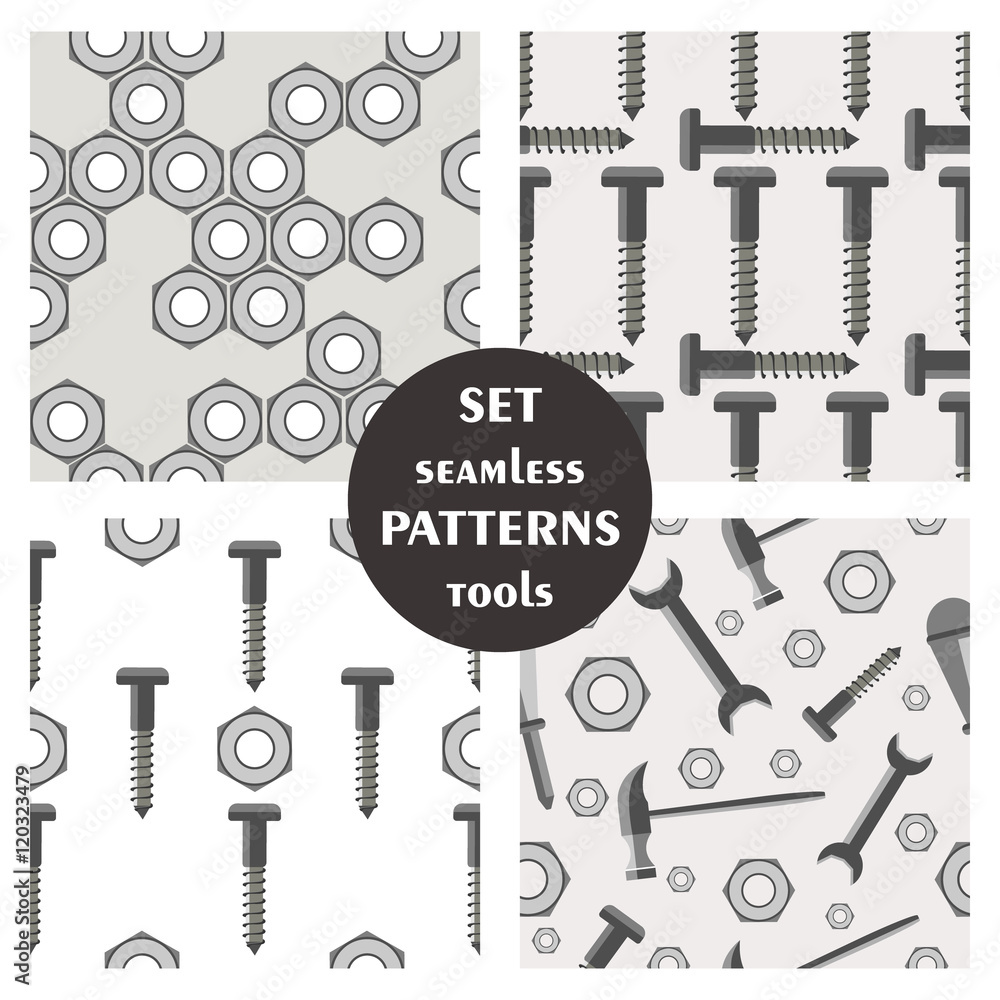 Set of seamless vector patterns with tools. Different backgrounds with ...