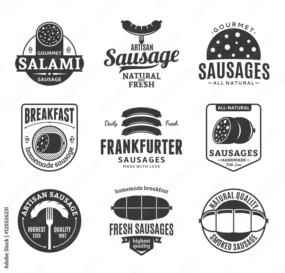 Vector sausage logo and design elements Stock Vector | Adobe Stock