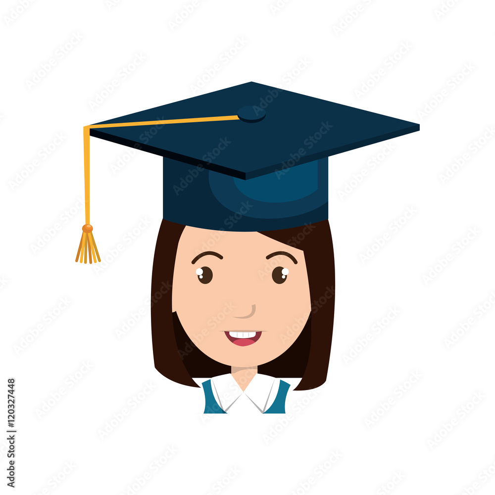 avatar girl smiling with graduation blue cap cartoon. vector ...