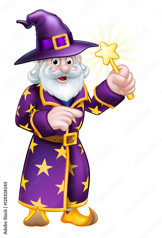 Cartoon Pointing Wizard Stock Vector | Adobe Stock