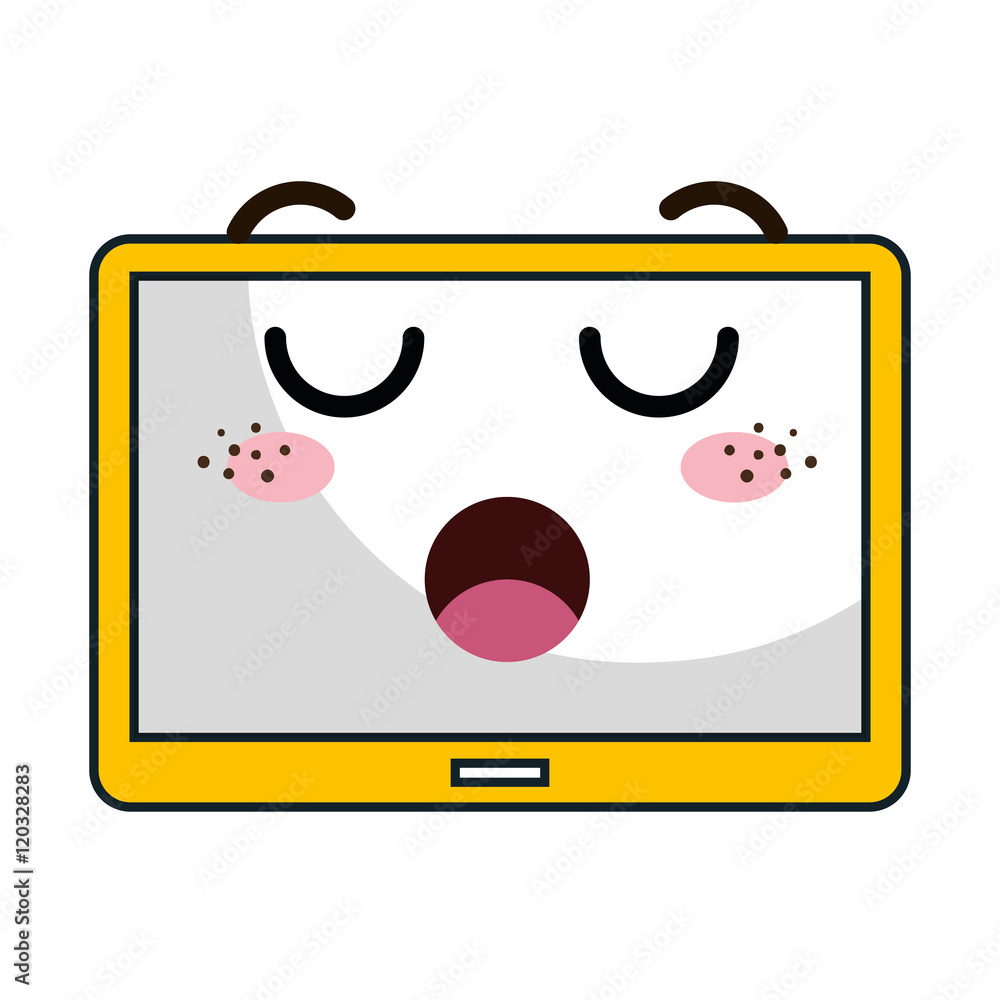 tablet technology device. kawaii cartoon with boring face. vector ...
