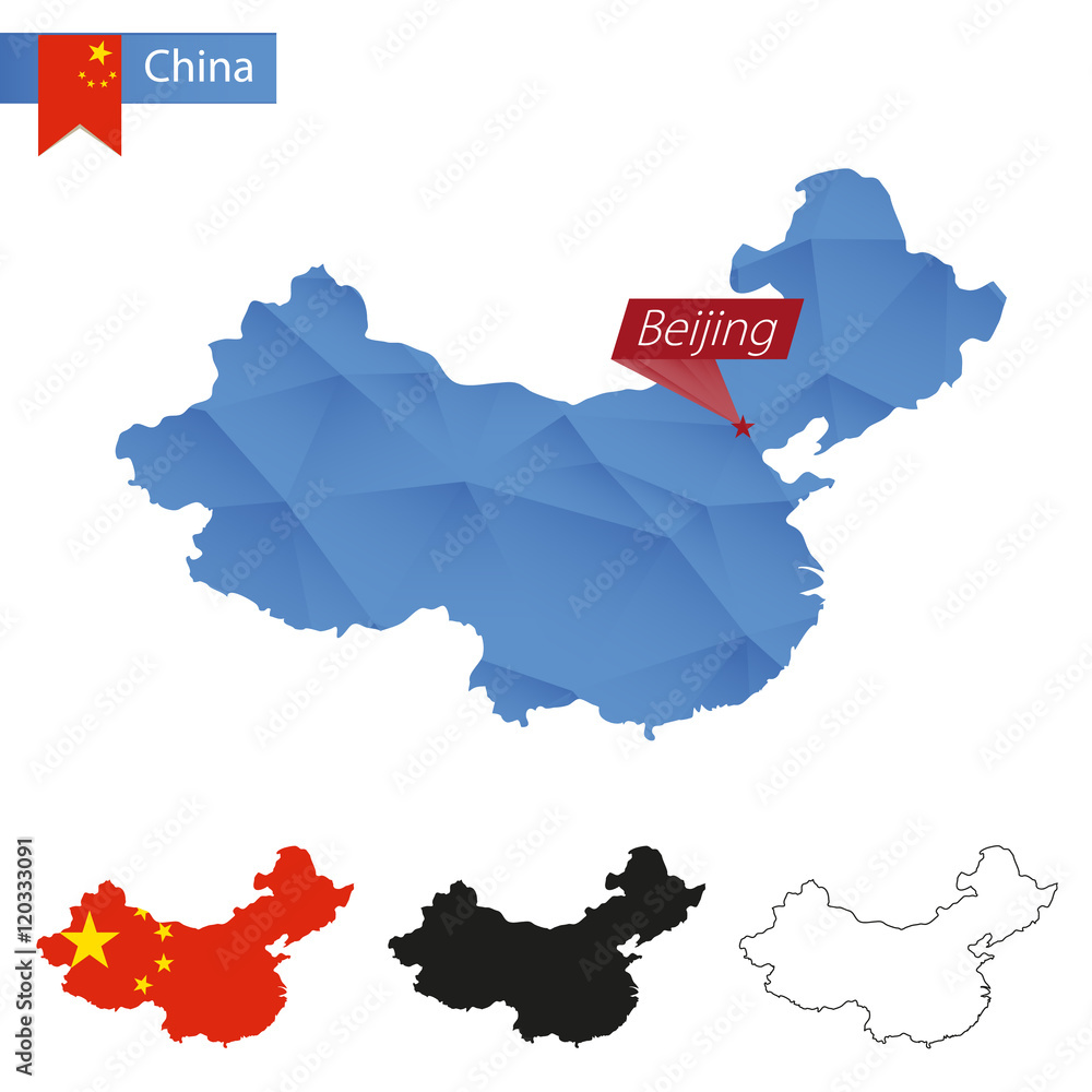 China blue Low Poly map with capital Beijing. Stock-Vektorgrafik ...