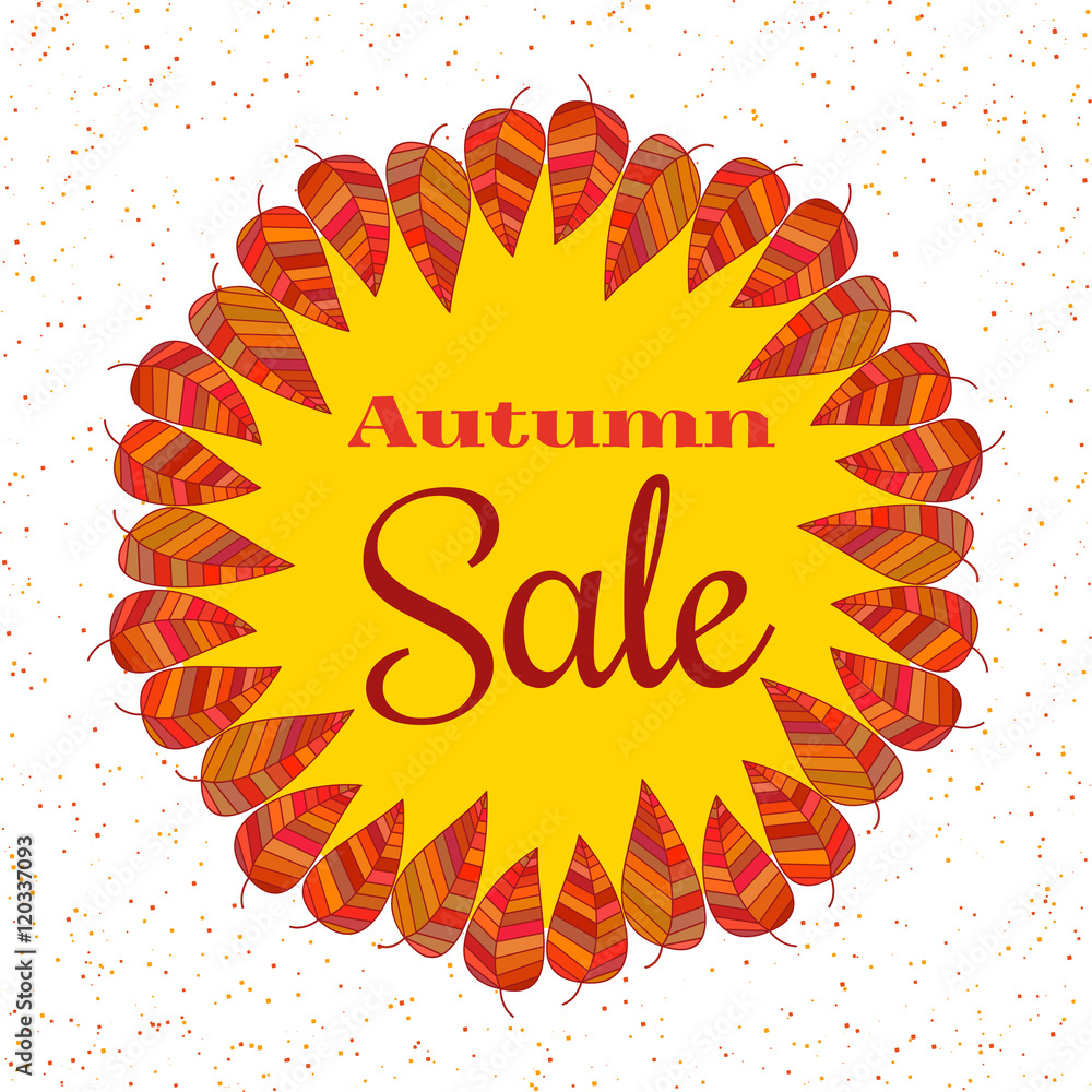 Template Design poster Autumn Sale. Autumnal round frame. Fall leaf ...