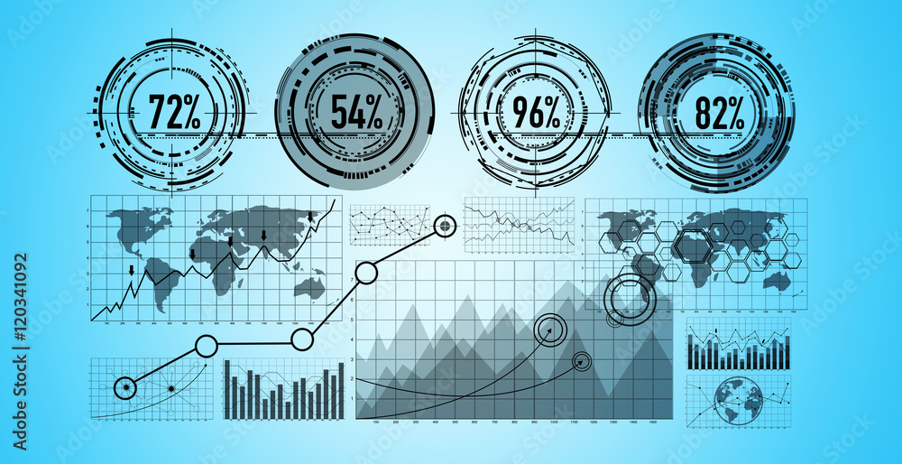 Digital charts graph and screen interface ‘3D rendering’ Stock ...
