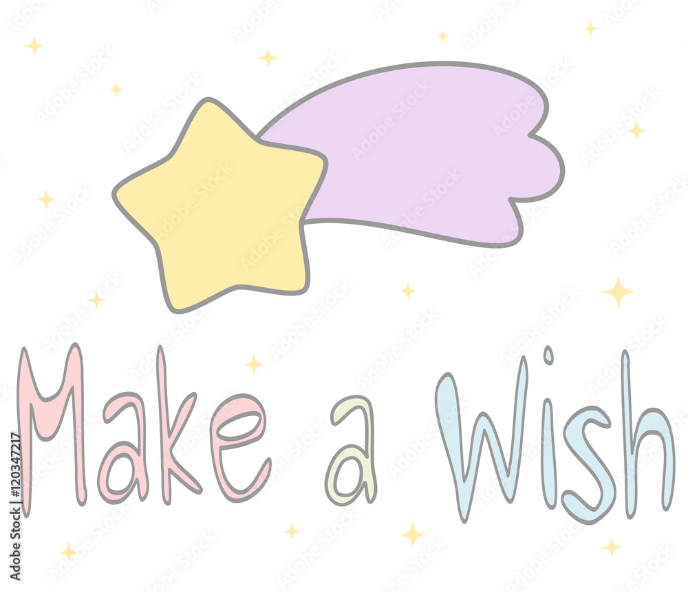 cute colorful vector make a wish hand drawn quote with cartoon comet ...