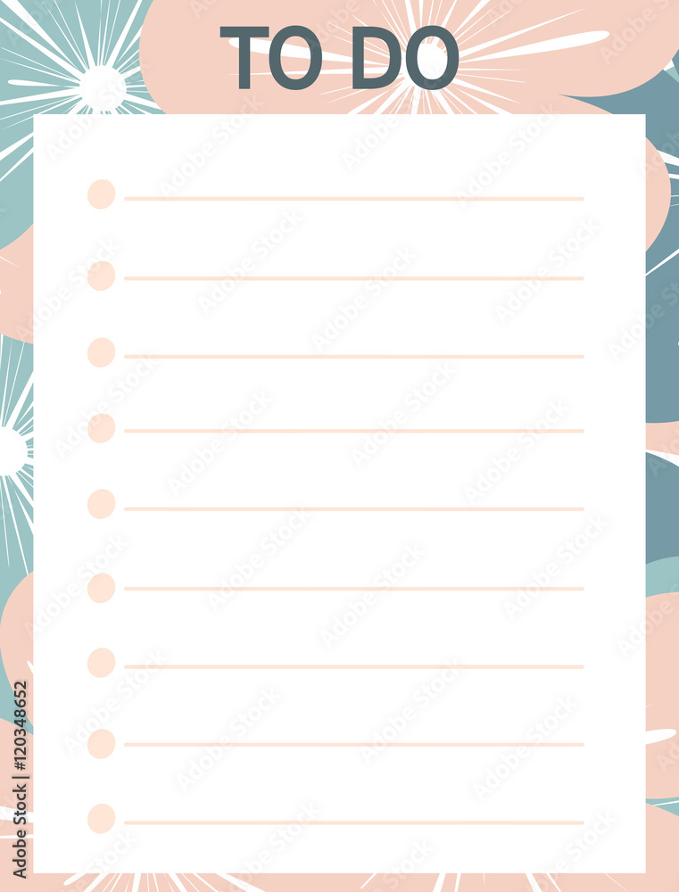 cute pink blue vector printable to do list with flowers Stock Vector ...