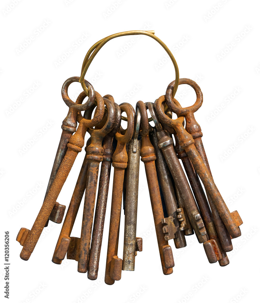 Bunch of old keys isolated on white foto de Stock | Adobe Stock