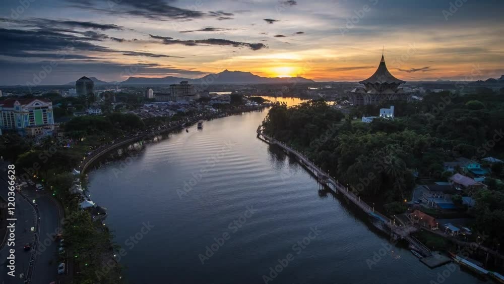 SARAWAK - JULY 15: A 4K footage of beautiful sunset with the background ...