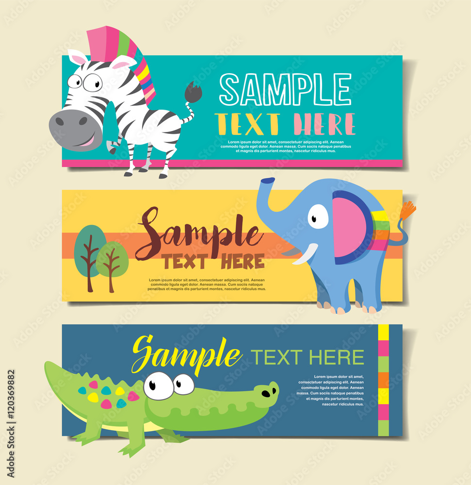 Wild animal zoo banner vector cartoon set. Jungle animals pets. Vector ...