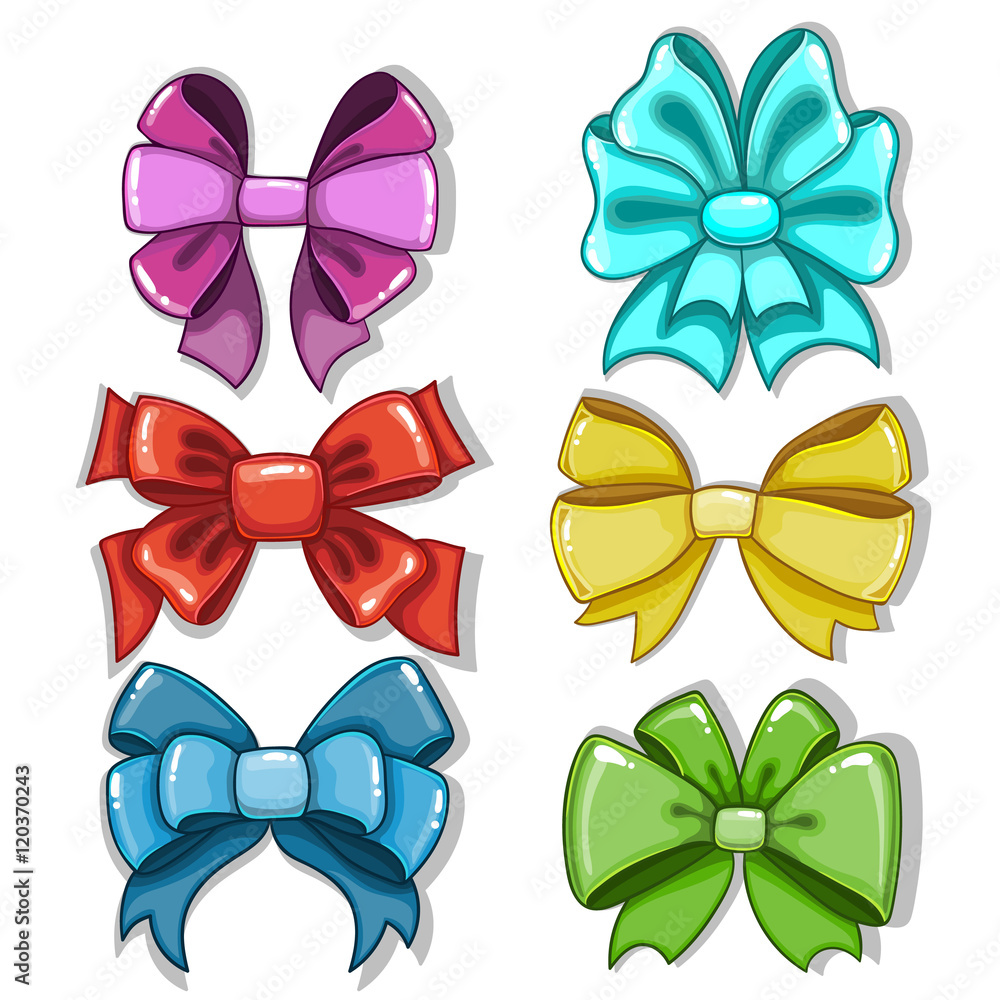 Cute cartoon bows of different shapes and colors Stock Vector | Adobe Stock