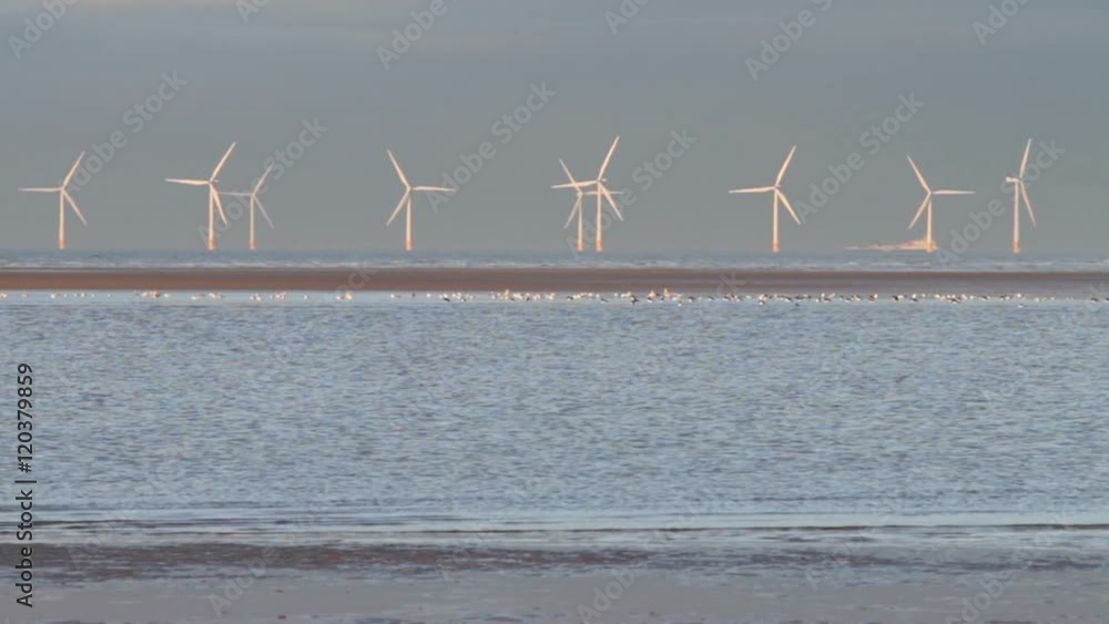 Wind turbines, wind farm in the Irish Sea off Wirral, England Stock ...