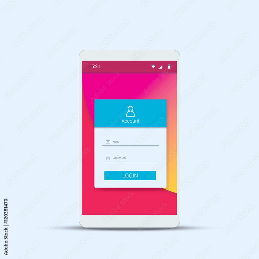 Mobile login menu template with modern material design for smartphone ...