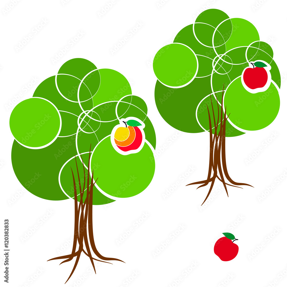 Cartoon green summer tree with a crown of circles of different ...