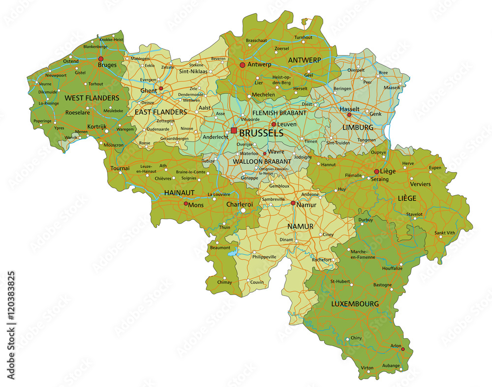 Highly Detailed Editable Political Map With Separated Layers Belgium