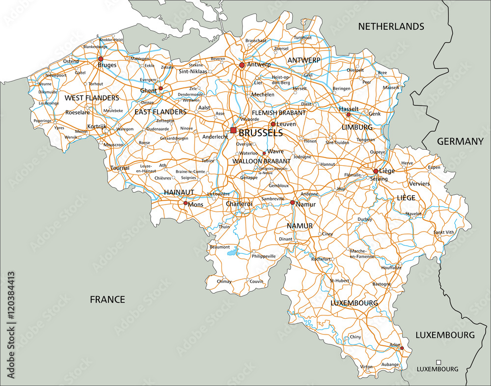 Vetor de High detailed Belgium road map with labeling. do Stock | Adobe ...