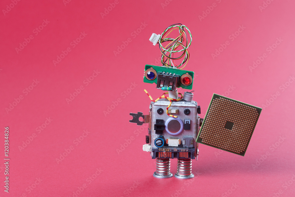 Robot with electronic chip board. vintage design toy mechanism with ...