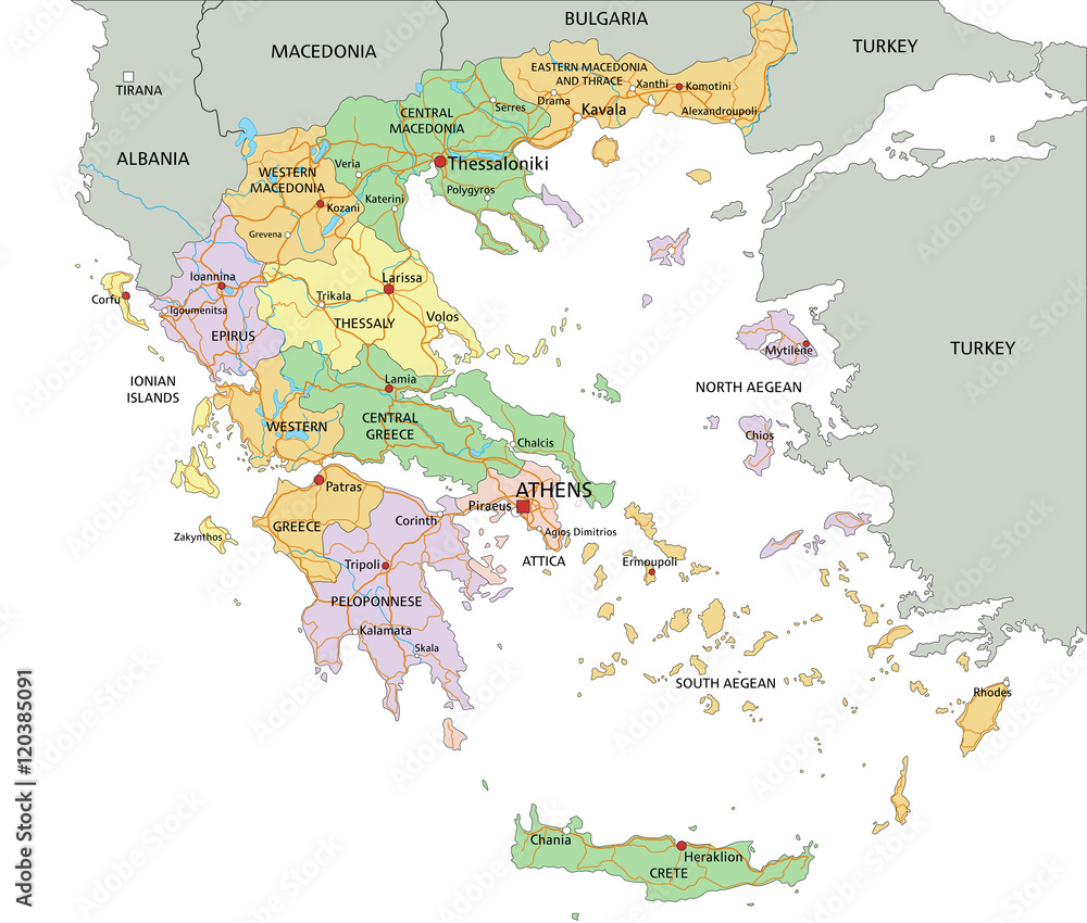 Greece - Highly detailed editable political map with labeling. Stock ...